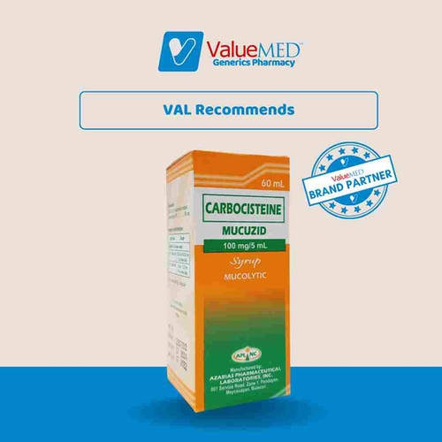 CARBOCISTEINE 100 mg/ 5 mL SYRUP 60mL (MUCUZID) | ValueMed Generics