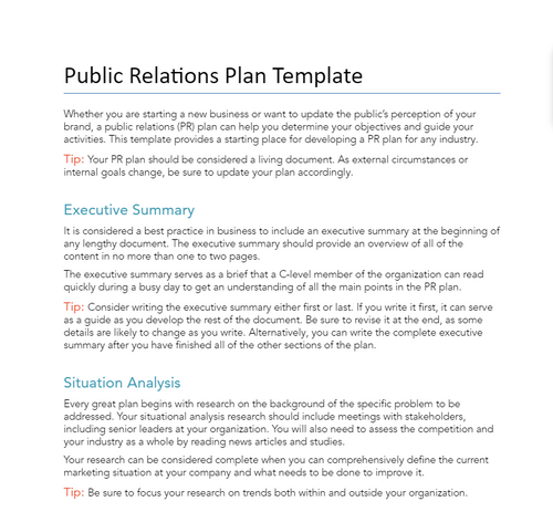 Public Relations Template | Doc Spot