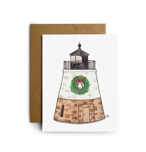 New Castle Hill Lighthouse Christmas Greeting Card | Eileen Graphics