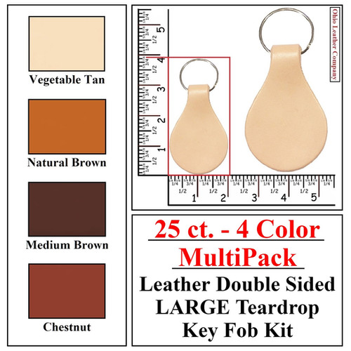 25 ct. - 4 Color - MultiPack - Leather Double Sided LARGE Key Fob Kit ...