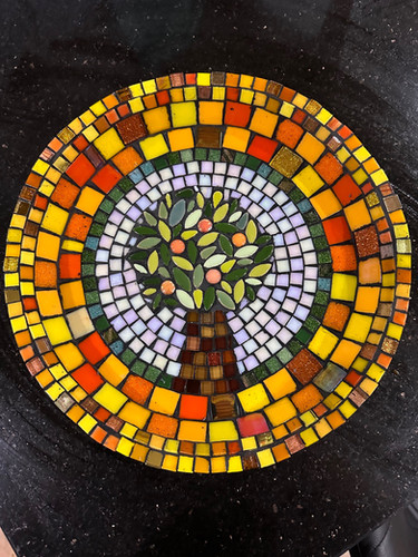 Orange tree mosaic bird bath | Hillgrove Nature