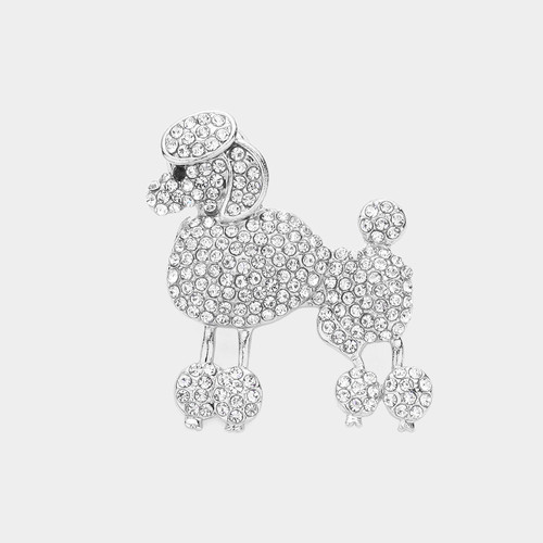 Rhinestone Embellished Silver Poodle Pin | Mysite
