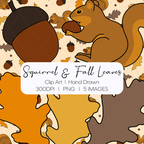 Squirrel & Fall Leaves Clip Art Bundle | OilyGraphicCreations