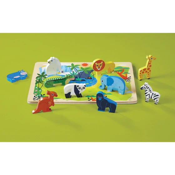 Puzzle en bois et figurines de jeu : zoo | Baby Steps NEW