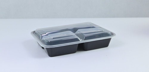 Black-3-Compartment Rectangular Microwavable Container - 150/Case/33oz-6323 | Kc368
