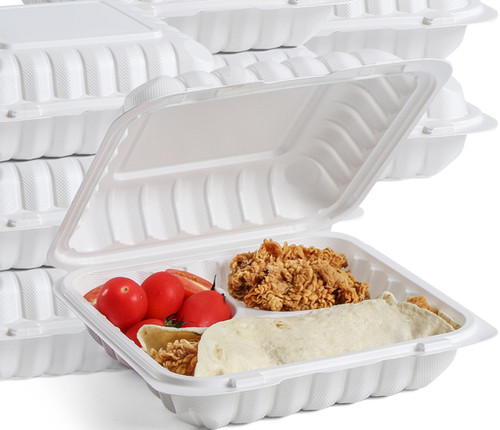 White-8”/3-Microwaveable Plastic Hinged Take-Out Container - 150/case ...