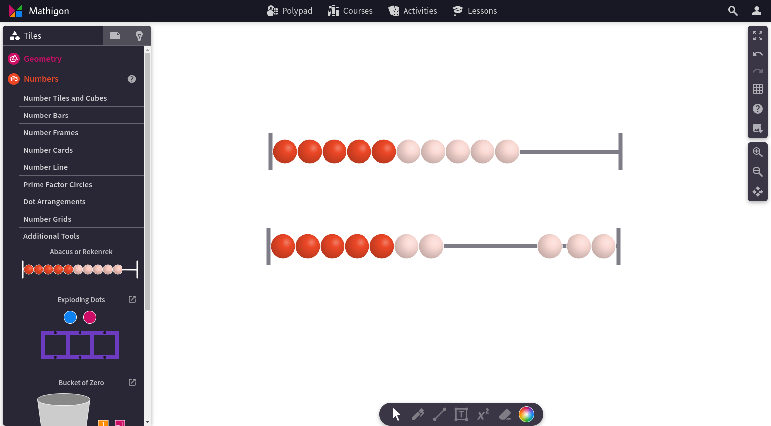 Rekenrek from PolyPad from Mathigon | A Dash of Research