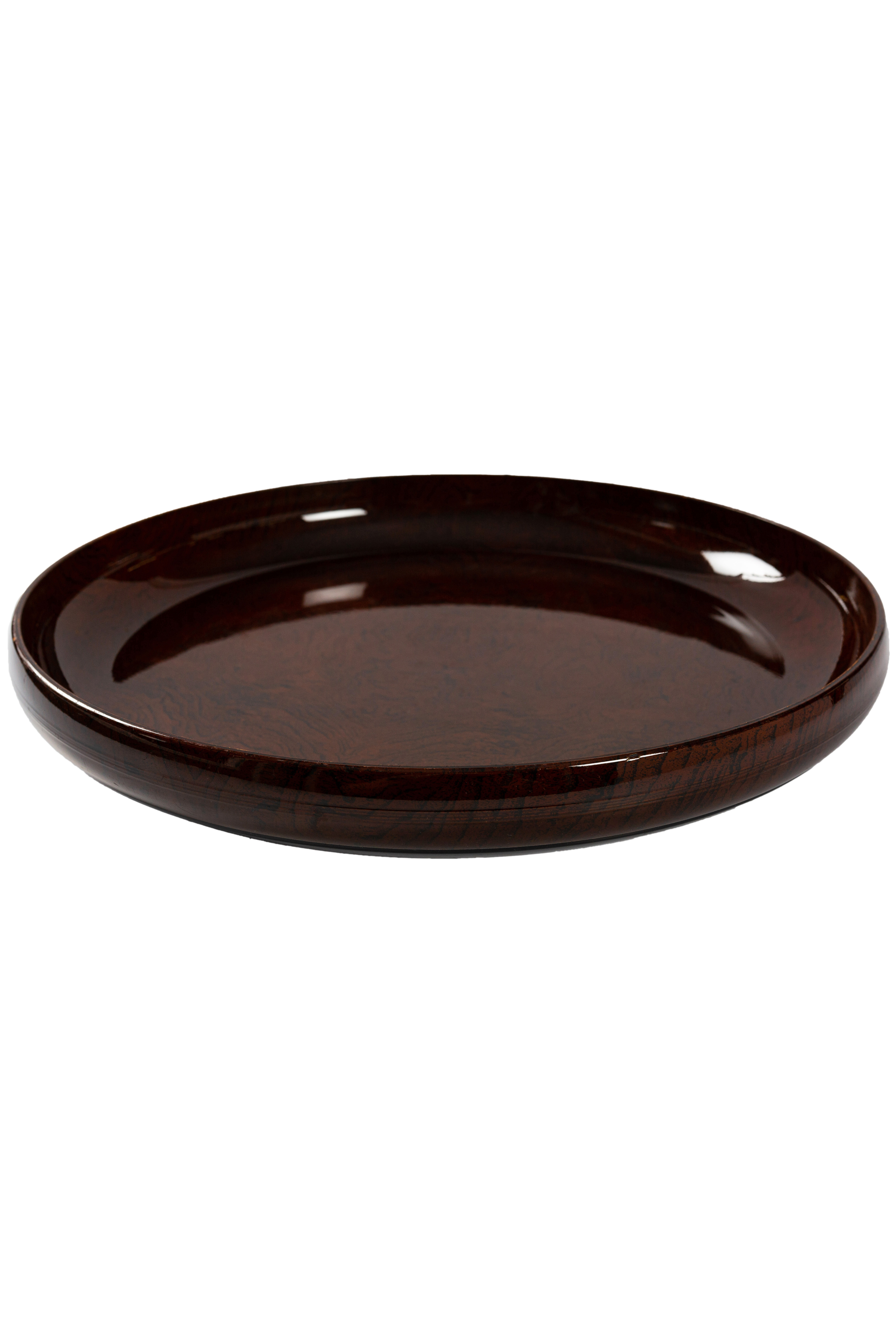 ROUND BROWN LACQUER TRAY 15" - Hensley Event Resources