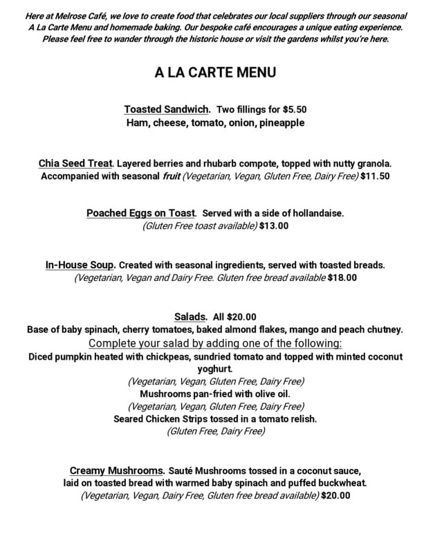 Menu | Melrose Cafe