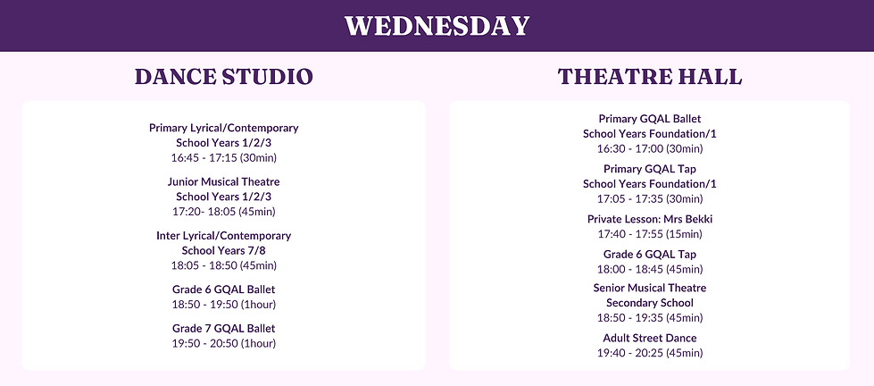 Dance Class Timetable | RMAD Milton Keynes Dance School