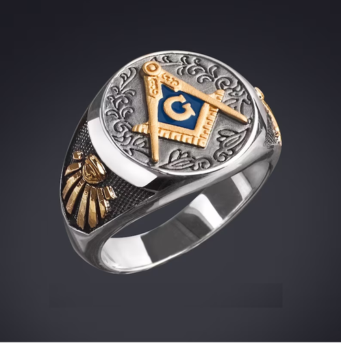 Masonic Freemason Signet Ring - Men - 925 Sterling Silver 24K Gold ...