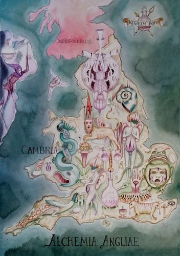 Alchemical Map Original Watercolour Painting by Dominic Murphy | lost-tarot