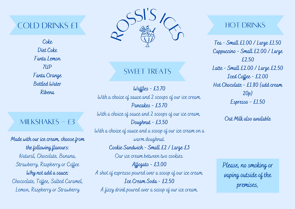 Menu | Rossi's Ices Ltd | Weymouth