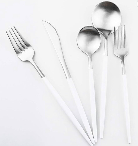 Two Tone Dipped Flatware White and Silver | gotyacoveredlinens