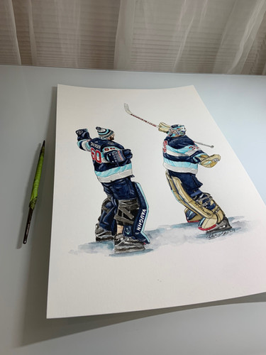 Joey Daccord and Chris Driedger, Kraken Hug - Print | Mike Nguyen Art