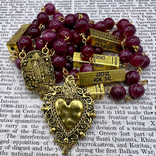 Traditional Handmade Catholic Rosary With Sacred Heart Pendent Garnet