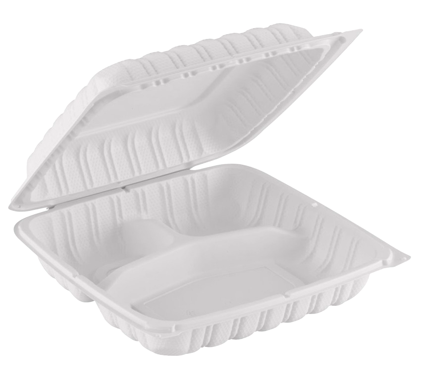 Clamshell TFPP Container 3-compartment, 8" x 8", 150pc