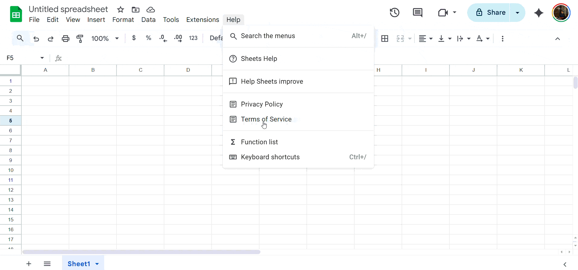 Shortcut Key to "Open Filter Drop-Down Menu" Shortcut in Google Sheets