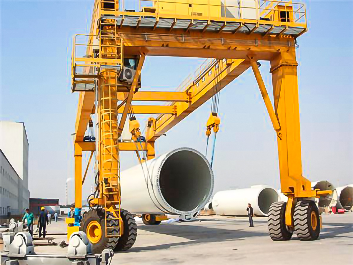RTG Crane for Lifting Wind Turbine Tower Barrels 100 Tons