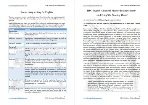 HSC Advanced Mod B Essay and Essay Analysis: Artist of the Floating ...