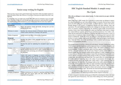 HSC Standard Module A Essay and Essay Analysis: The Castle | Diving ...