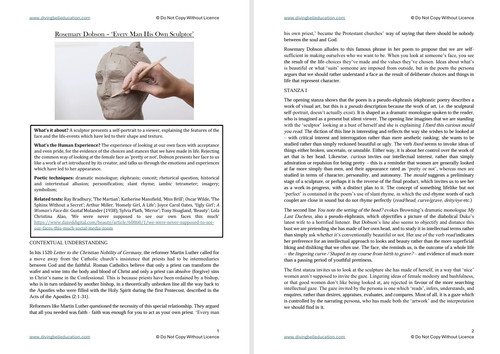 HSC close reading notes - Rosemary Dobson,'Every Man His Own Sculptor ...