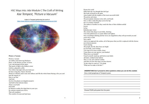 Ways Into - Kae Tempest, 'Picture a Vacuum' Teacher AND Student copy ...