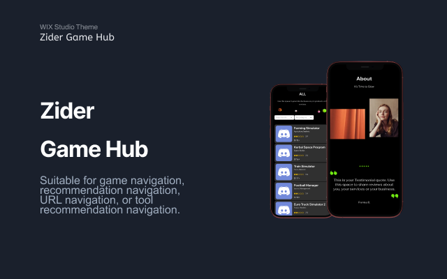 WIX Studio 主题｜Zider Game Hub，适用于游戏导航、推荐导航、网址导航或工具推荐类导航