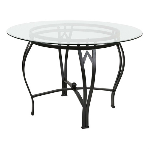 Modern 45-inch Round Glass Top Dining Table with Black Metal Frame ...