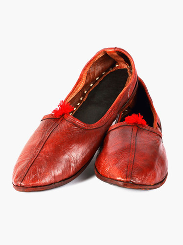 Hand-stitched MahYogan Juties with Pom Poms, in Pure Leather ...