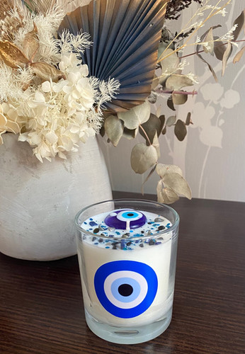 Candle with Eye and crystals | Göz-LoveandProtect