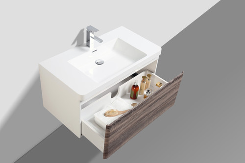 MILAN 900mm - SINGLE DRAW & BASIN - White Basin, Silver Oak DRAWs ...