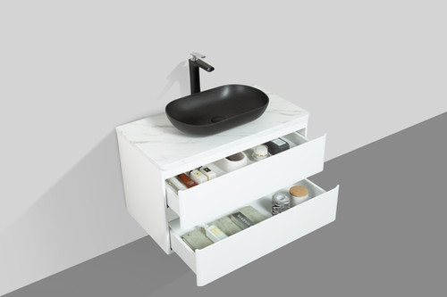 SANTORINI 900mm - Dble DRAW & TOP & BASIN - Black Basin - White Cabinet ...