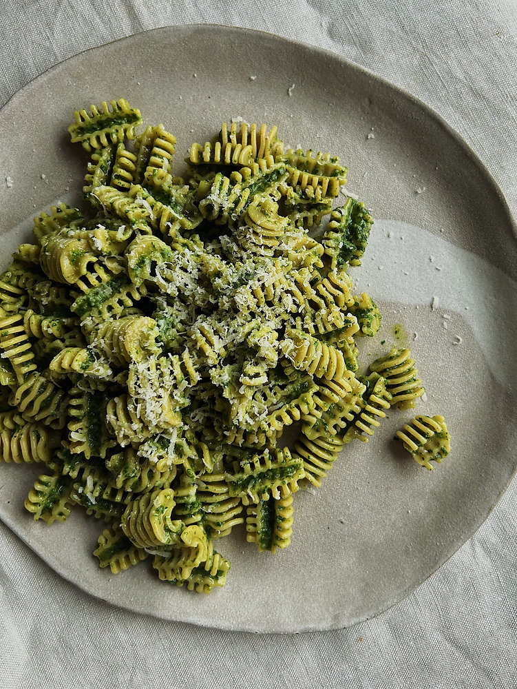 Nettle and Roasted Garlic Pesto Radiatori