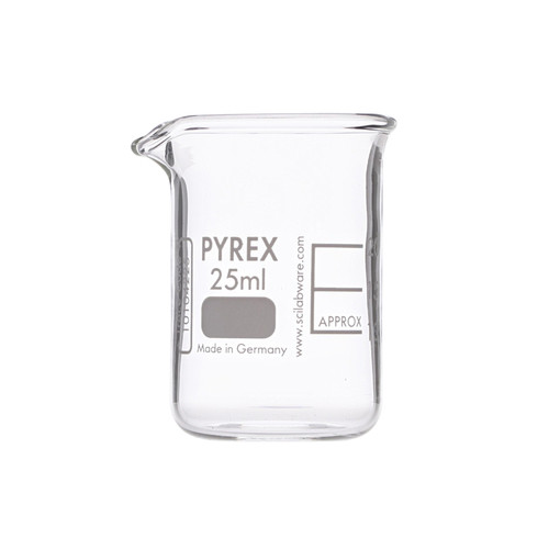 Pyrex/Iwaki Beaker 25ml, Low Form W/Spout | AceScientific