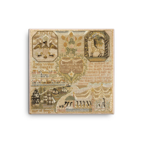Laura Hyde Embroidered Sampler on Canvas , 1799 | The Primitive Home