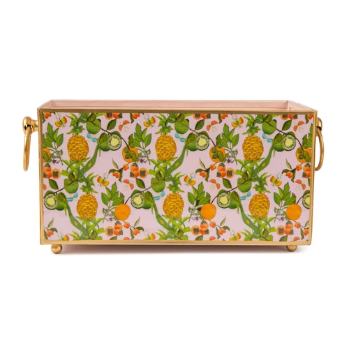 Pineapple Gardens Enameled Rectangular Cachepot | Chateau Charmant