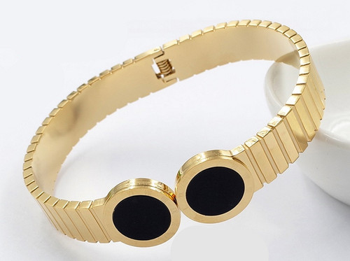 Designer Inspired Jet Black Gold Tone Stainless Steel Bracelet ...