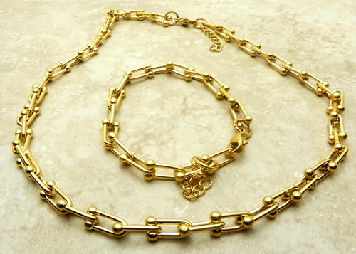 U Shape Link 5.3mm 18" Gold Plated Fashion Statement Stainless Steel ...