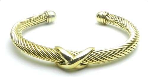 Designer Inspired Gold Tone Cable Stainless Steel Bracelet Cuff ...