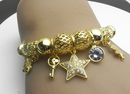 Designer Inspired Gold Tone Austrian Crystals Star Charm Stainless ...