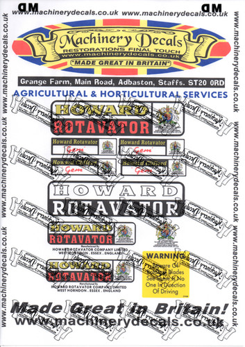 HOWARD GEM MK5 ROTAVATOR DECALS | Machinery Decals
