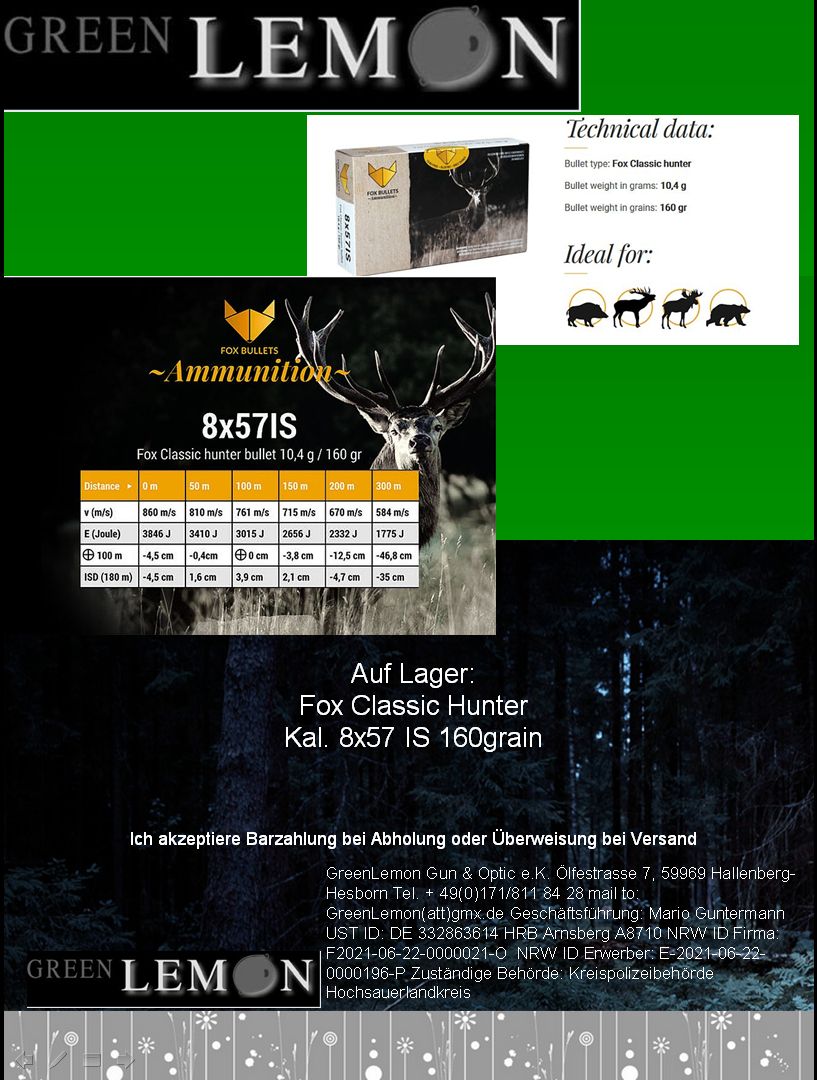 Munition Fox Classic Hunter Kal. 8x57IS 160gr - eGun