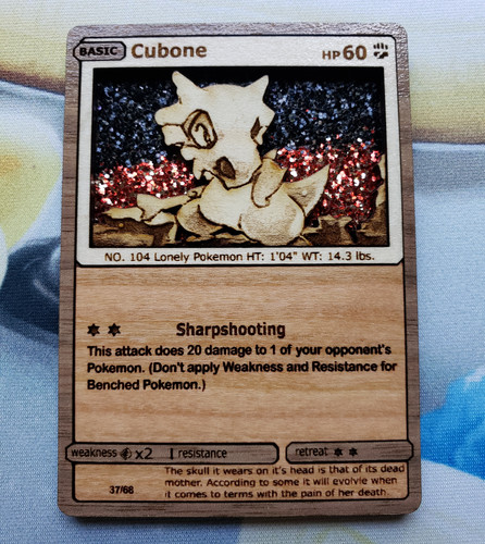 Cubone Wooden Holographic Pokemon Card | FPCCreations