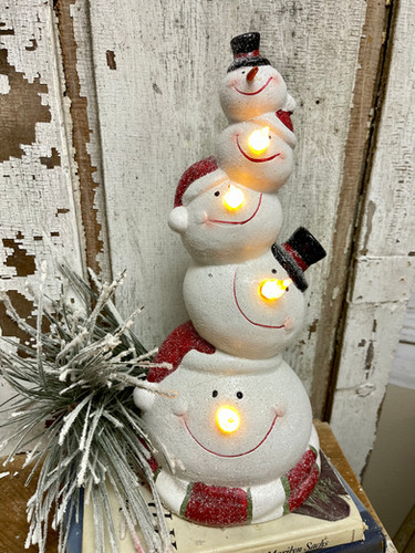 Lighted Ceramic Snowman Head Stack | Artisan Home