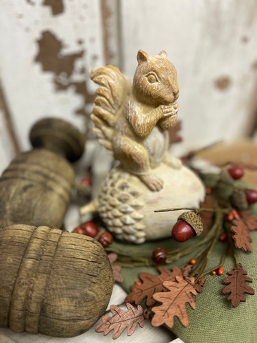 Wood Tone Squirrel On Acorn | Artisan Home