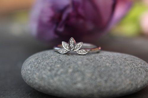 White Gold Diamond Lotus Flower Ring | bjewellery