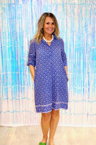 Delray Dress | Mixed Scallop Tile | Blue | Snappy Turtle
