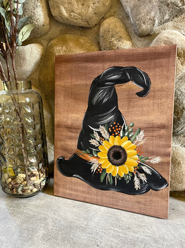 Sunflower Witch Hat Painting | Burlap and Barnwood