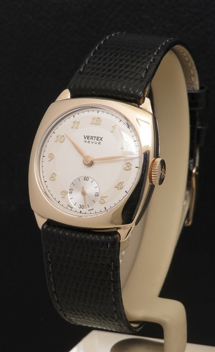 Mint Solid 9ct Gold Cushion Case Mens Watch by Vertex c1960 | Mysite 2